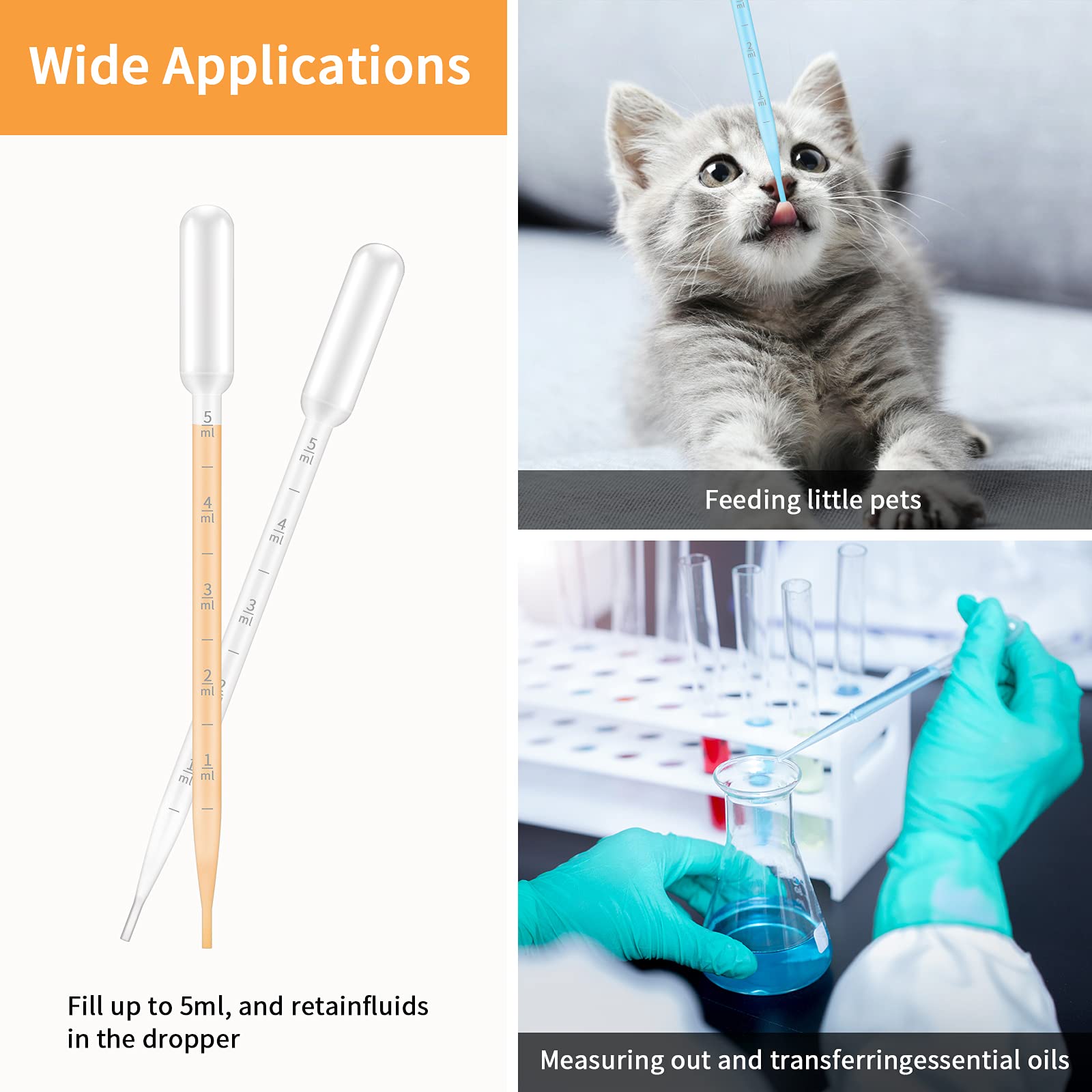 G2PLUS 100PCS 5ml Transfer Pipettes, Plastic Graduated Pipettes, Calibrated Disposable Dropper for Liquid, Essential Oils, Science Laboratory, Experiment, Essential Oils, Make up Tool