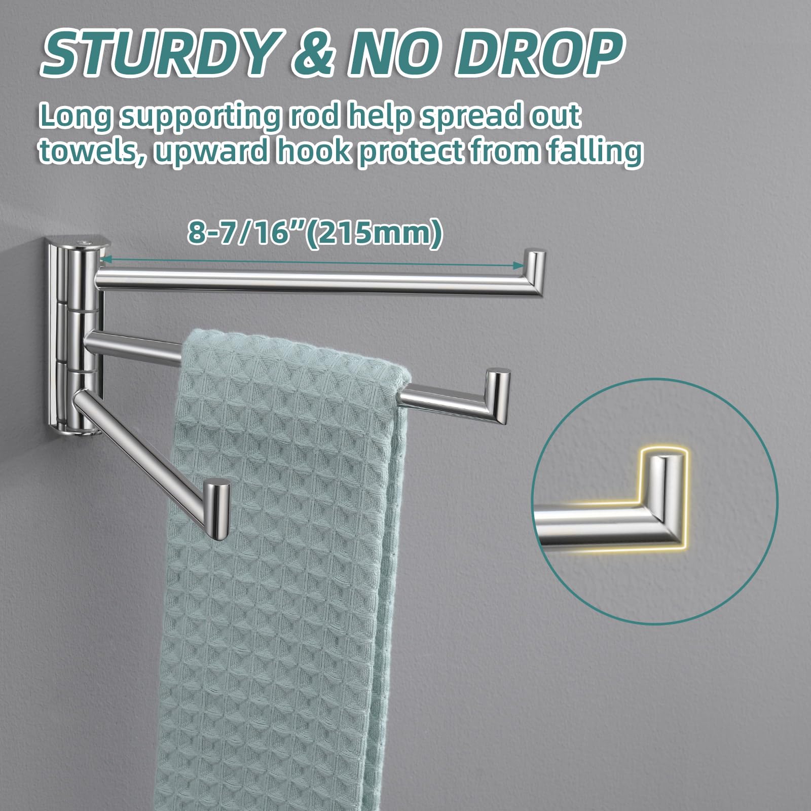 APLusee Polished Chrome Swivel Towel Bar, 304 Stainless Steel Foldable Towel Holder with 3 Arms, Wall Mounted