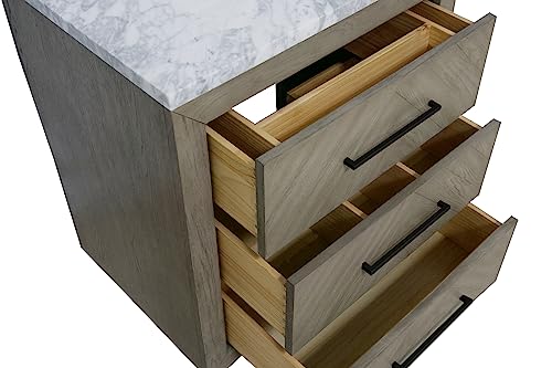 Avery 30-inch Bathroom Vanity (Carrara/Gray Oak): Includes Gray Oak Cabinet with Stunning Carrara Marble Countertop and White Ceramic Sink