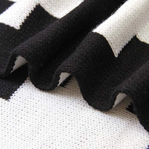 mimixong Baby Blankets Knitted Toddler Blankets Black and White with Cross Swiss Pattern for Boy and Girl 30×40 Inch Black