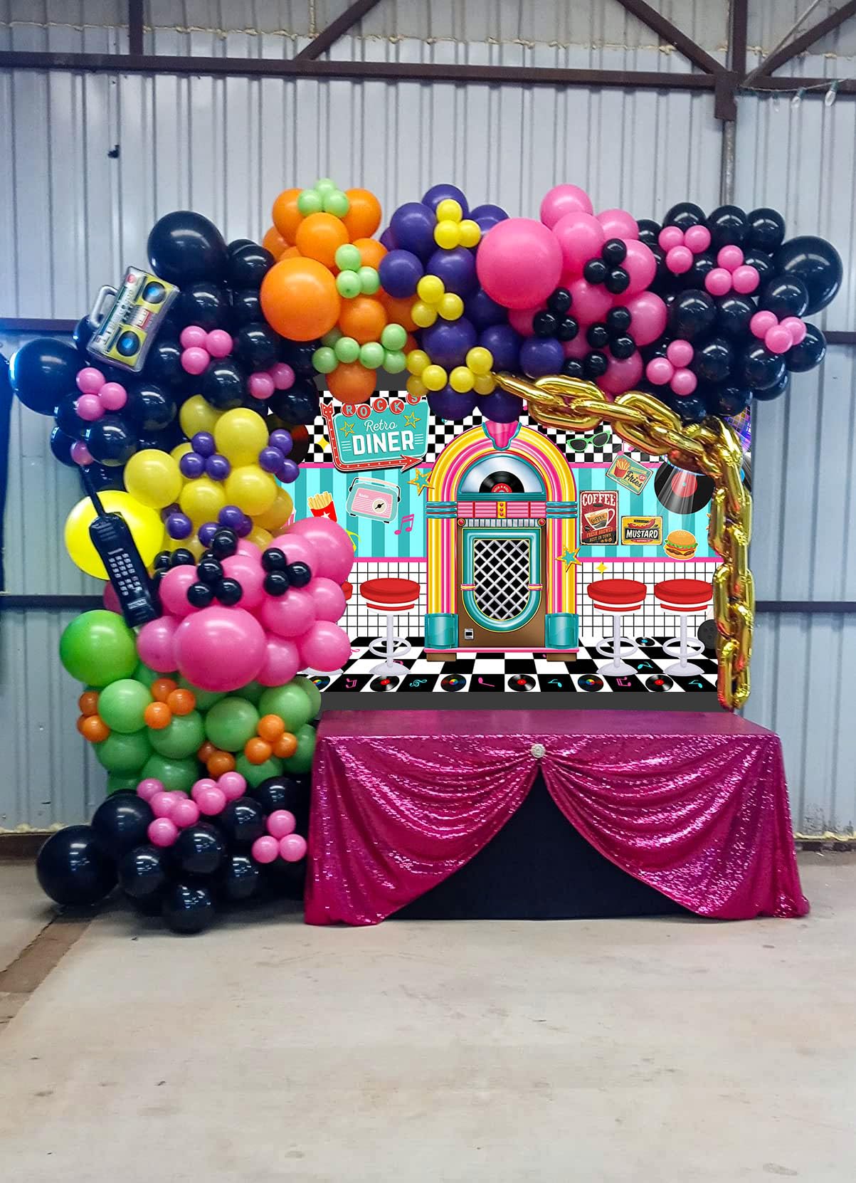 Avezano 50s Retro Diner Party Backdrop 50s Retro Rock and Roll Diner Classic Party Decoration Banner 1950s Sock Hop Party Decor 70.8 x 43.3 Inch