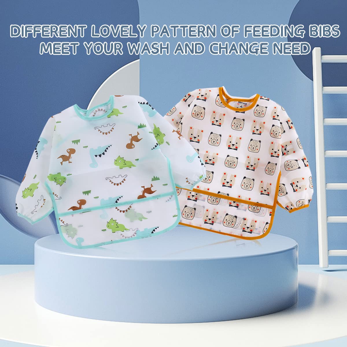 HaimoBurg 4 Pcs Long Sleeved Baby Infant Toddler Bibs Sleeved Bibs 8-36 Months