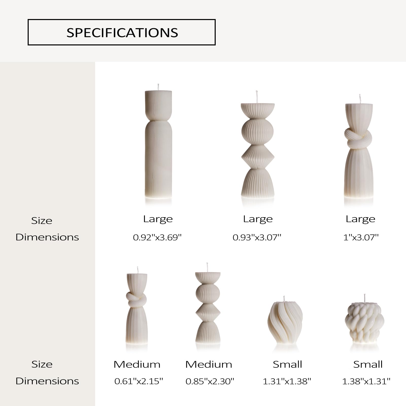 7 Pcs Large Modern Ribbed Candles Beautiful Handmade Pillar Housewarming Gift Home Room Shelf Decor Idea Spiral Soy Wax Candle White