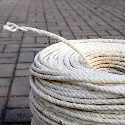 PET SHOW 164 Feet(50M) Diameter 6mm Cat Natural Twisted Sisal Rope 1/4 for Cat Scratching Post Replacement Hemp Rope for Repairing Recovering or DIY Scratcher Twine String Durable for Cats Toys Gift
