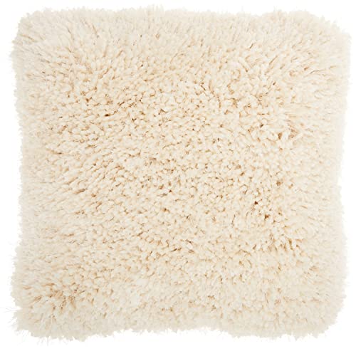 Mina Victory Shag Lush Yarn Cream 20" x 20" Throw Pillow