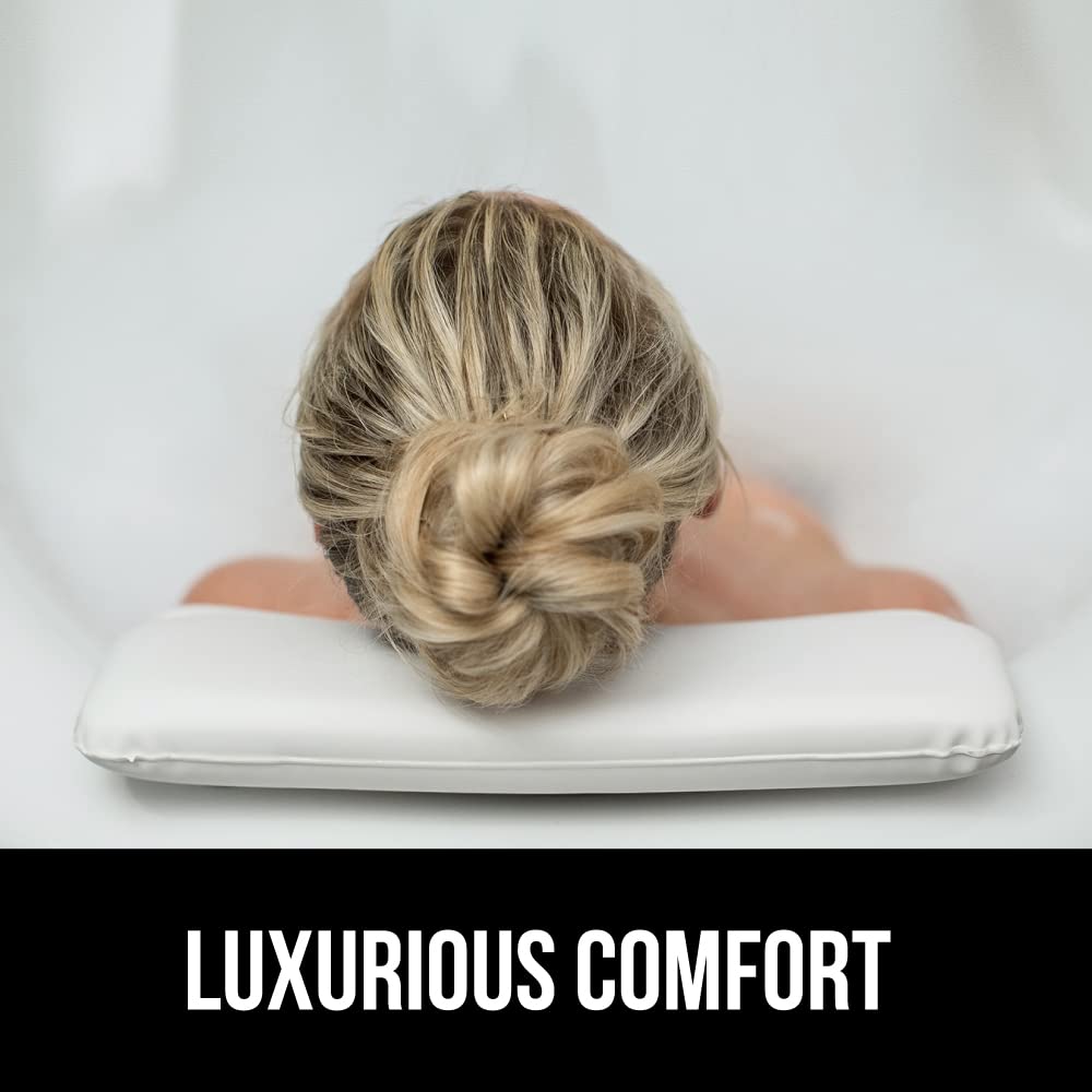 Gorilla Grip Bath Pillow for Tub, Comfortable Bathtub Pillows for Neck Head and Back Support, Strong Suction Waterproof Headrest, Cushion Rest for Curved or Straight Tubs, Spa Accessories, White