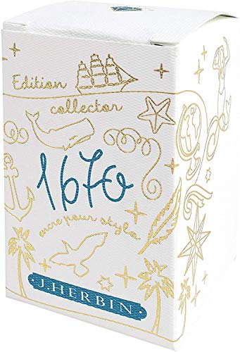 J. Herbin 1670 Anniversary Inks - Gold Sheen 50 ml Bottled - Emerald of Chivor (Emerald Green-Blue Ink)