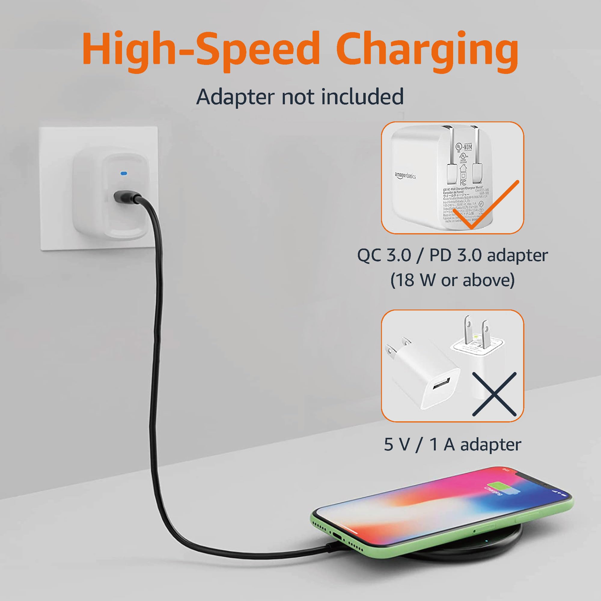 Amazon Basics 10W Qi Certified Wireless Charging Pad (No AC Adapter), Black