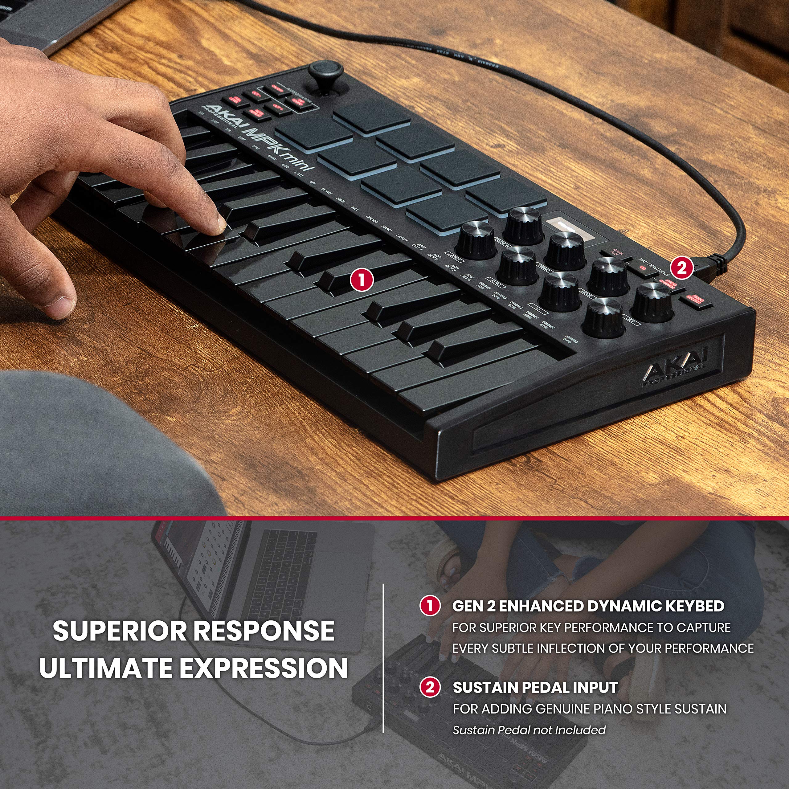 Akai MPK Mini MK3 MIDI Keyboard Controller + M-Audio SP2 Sustain Pedal, with MPC Beats and Software Suite β Beat Maker Bundle (Black)