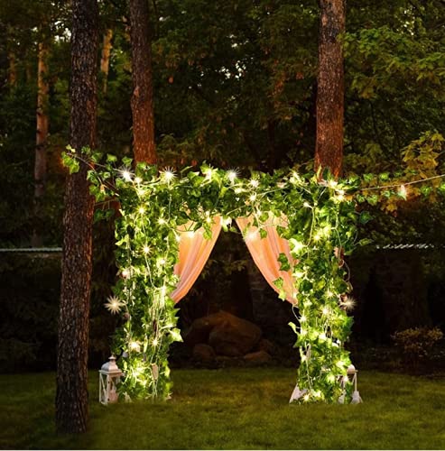 LED String Light Wedding Party Home Garden Bedroom Outdoor Indoor Wall Decorations(Solar String Lights)(Green Leaf Rattan Copper Wire lamp) (6.5 Feet)