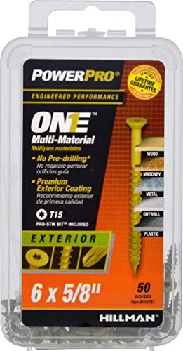 Power Pro Premium One Multi-Material Flat Head Screws, Epoxy Coated Steel, Fasten in Wood, Metal, Concrete, Drywall and Plastic, Bronze, 6 x 5/8 inch, Box of 50 Screws