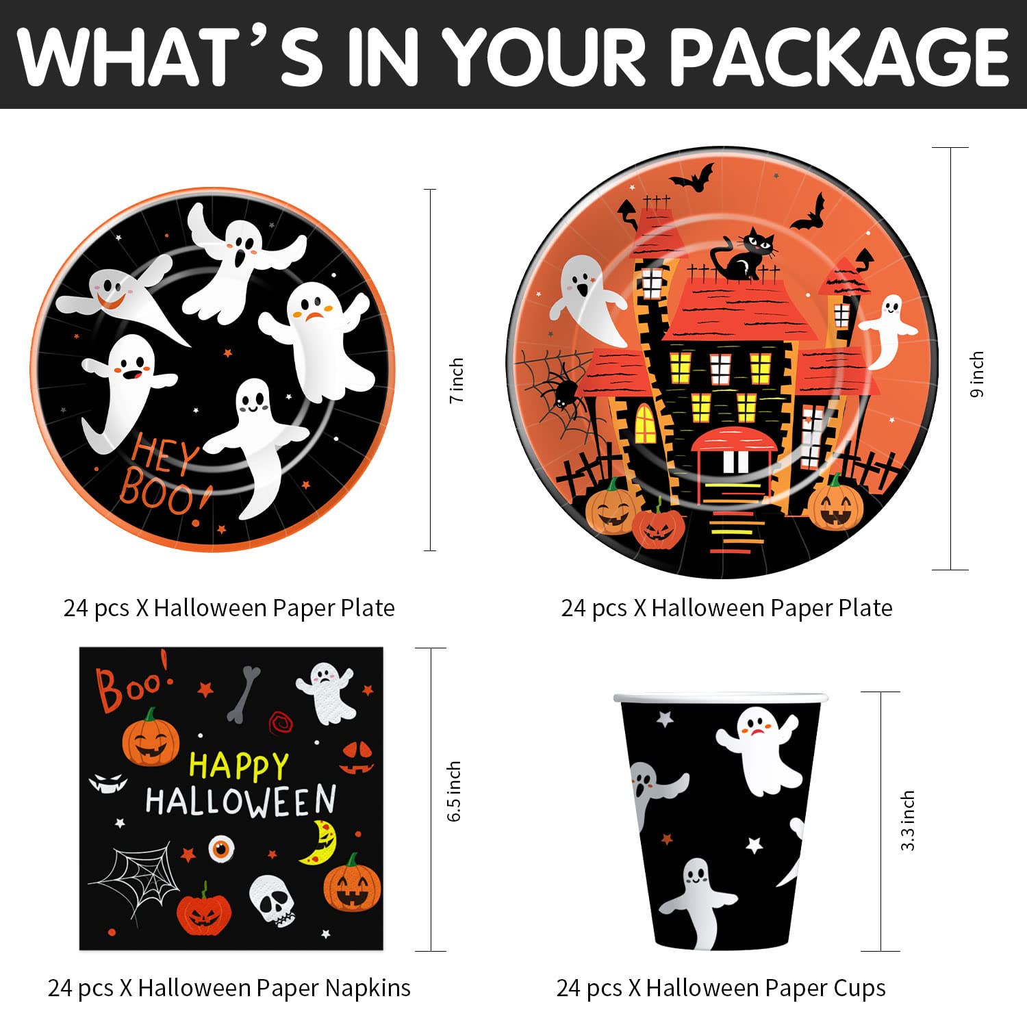 APOWBLS Halloween Decorations Party Tableware - Halloween Party Supplies, Halloween Birthday Plates, Napkins, Cups, Tablecloth, Cutlery, Straws, For Halloween Party Decorations Dinnerware | Serves 24