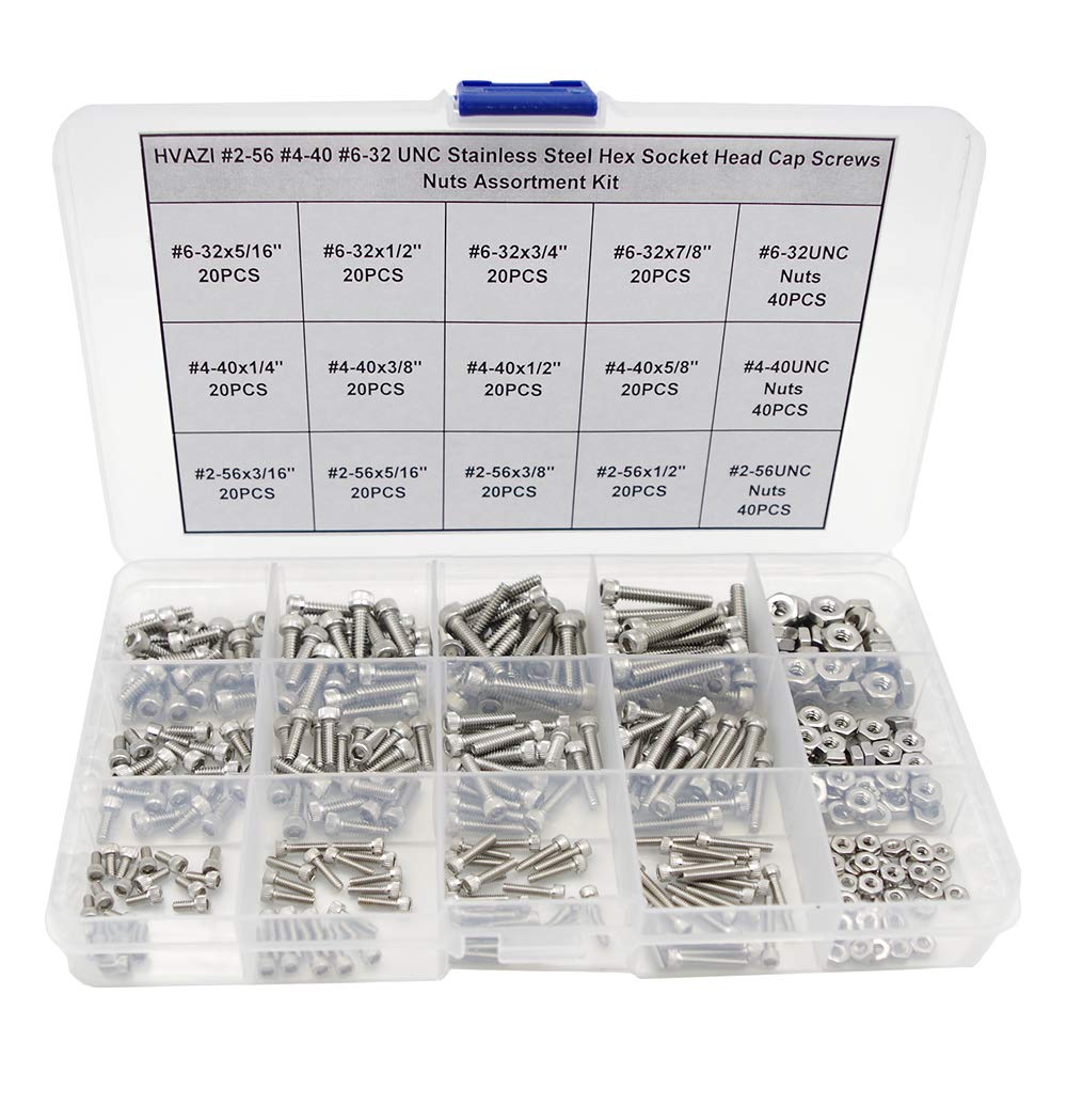 HVAZI #2-56#4-40#6-32 UNC Stainless Steel Socket Head Cap Screws Nuts Assortment Kit (#2-56#4-40#6-32UNC)