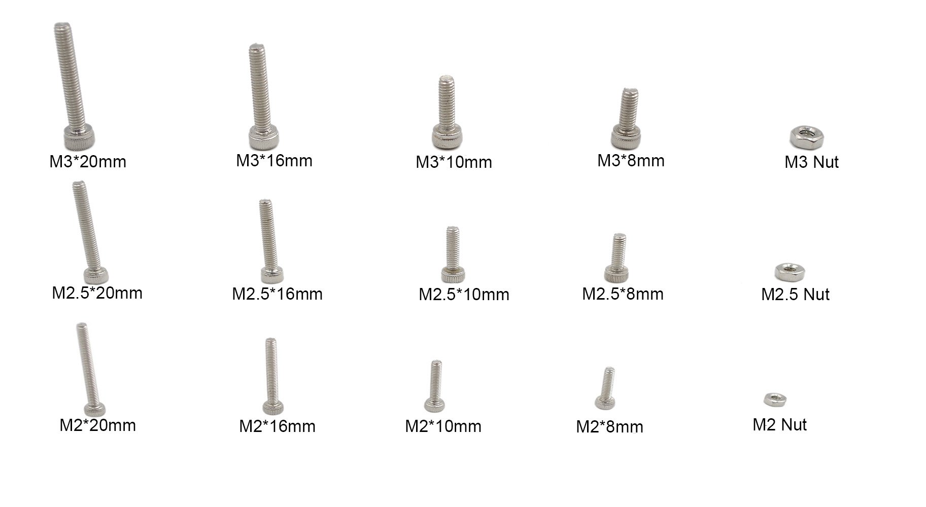 HVAZI 480pcs Metric M2 M2.5 M3 Stainless Steel Hex Socket Head Cap Screws Nuts Assortment Kit