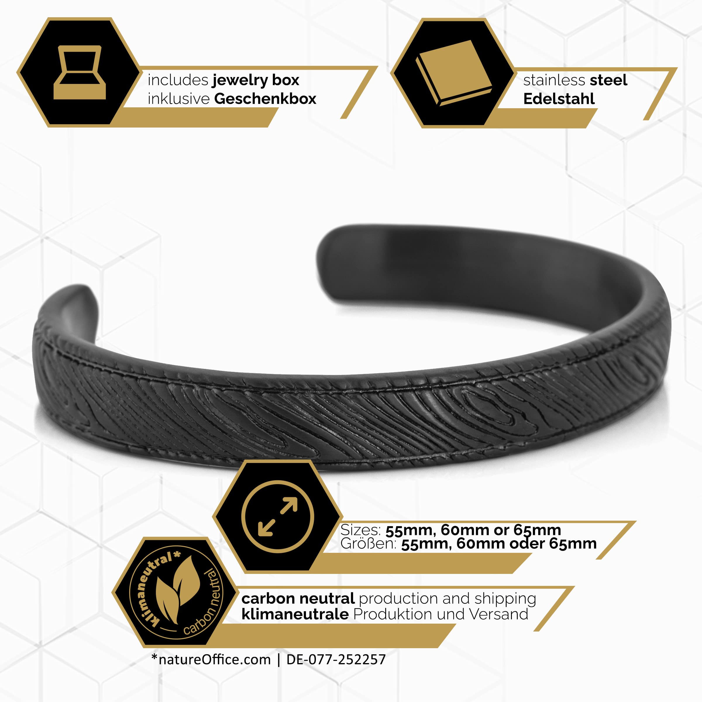Akitsune Orbis Bangle | Damascus Antique Arm Jewelry Women Mens Stainless Steel Bracelet Rustic - Black 60mm