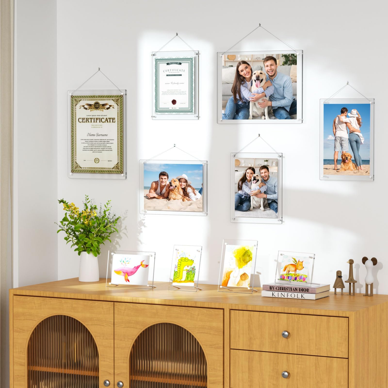 AITEE 11x14 Acrylic Picture Frames 2 Pack, Clear Desk Picture Frames with Stand, Modern Frameless Floating Frames Lucite Transparent Square Cubes Frame for Wall & Desktop Display Gift for Home Office