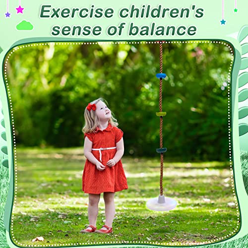 Meooeck 2 Pack LED Disc Climbing Rope Tree Swing with Platforms Disc Swing Seat with Hanging Strap Climbing Rope with Disc Swing Outdoor Playground Swing Set Accessories for Kids Backyard Playground