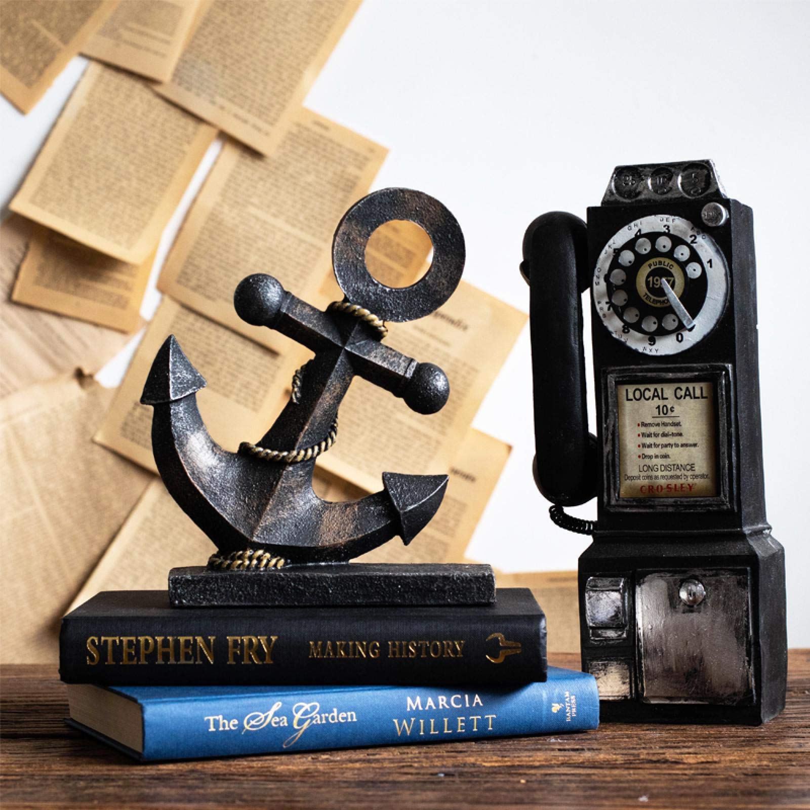 JUZZQ For Office Garden Family Room Abstract Ornaments Figurines Art Gift Home Desk Bathroom Decoration Sculpture,Creative Style Marine Anchor Rudder Statue Retro Model Props Craft