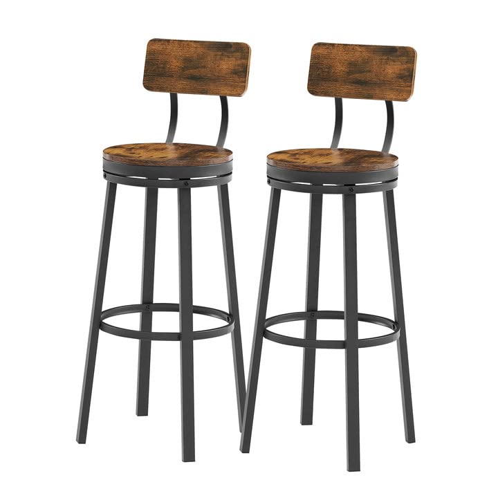 IRCPEN Bar Stools with Back, Set of 2 Swivel Breakfast Stools,41-Inch High Kitchen Stools with Backrest, Footrest, Industrial Seat for Dining Room Kitchen Bar (13.4 X41 inches)