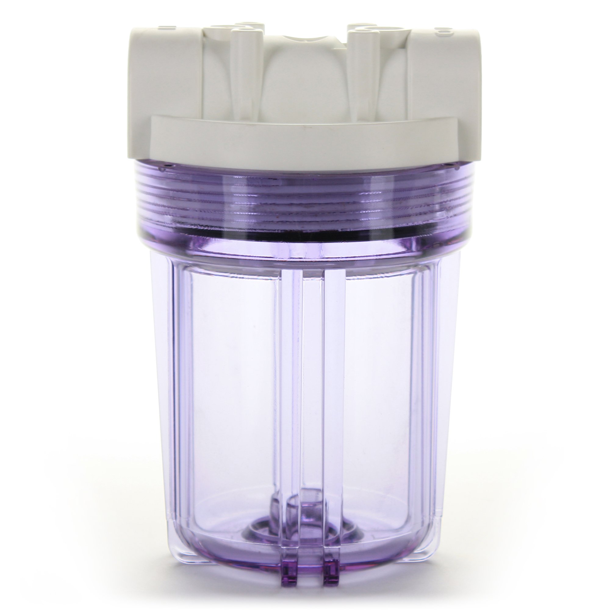 Hydronix HF3-5CLWH12, 5" Clear Housing with White Rib Cap For RO & Filtration Systems, 1/2" Ports