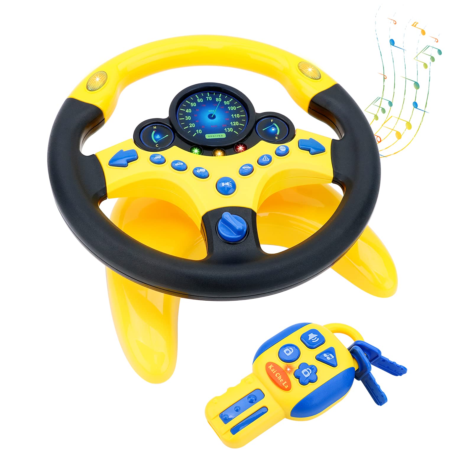 deAO Kids Steering Wheel Toy Simulation Steering Wheel Toy with Light and Sound Driving Toys Childhood Educational Gift (Yellow)