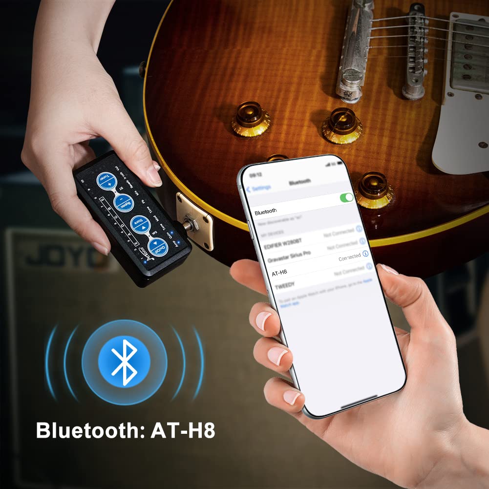 AITONE Multi Effects Guitar Headphone Amp with Tuner Classic Preamp IR Cabinets Presets Rechargeable Mini Pocket Bluetooth Practice Guitar Amplifier with USB Recording (H8)
