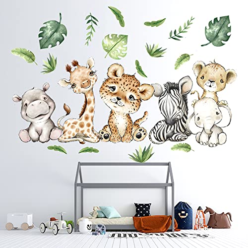 Jungle Animals Wall Decals Giraffe Tiger Zebra Elephant Wall Stickers for Living Room Bedroom Kids Room Nursery Wall Decor