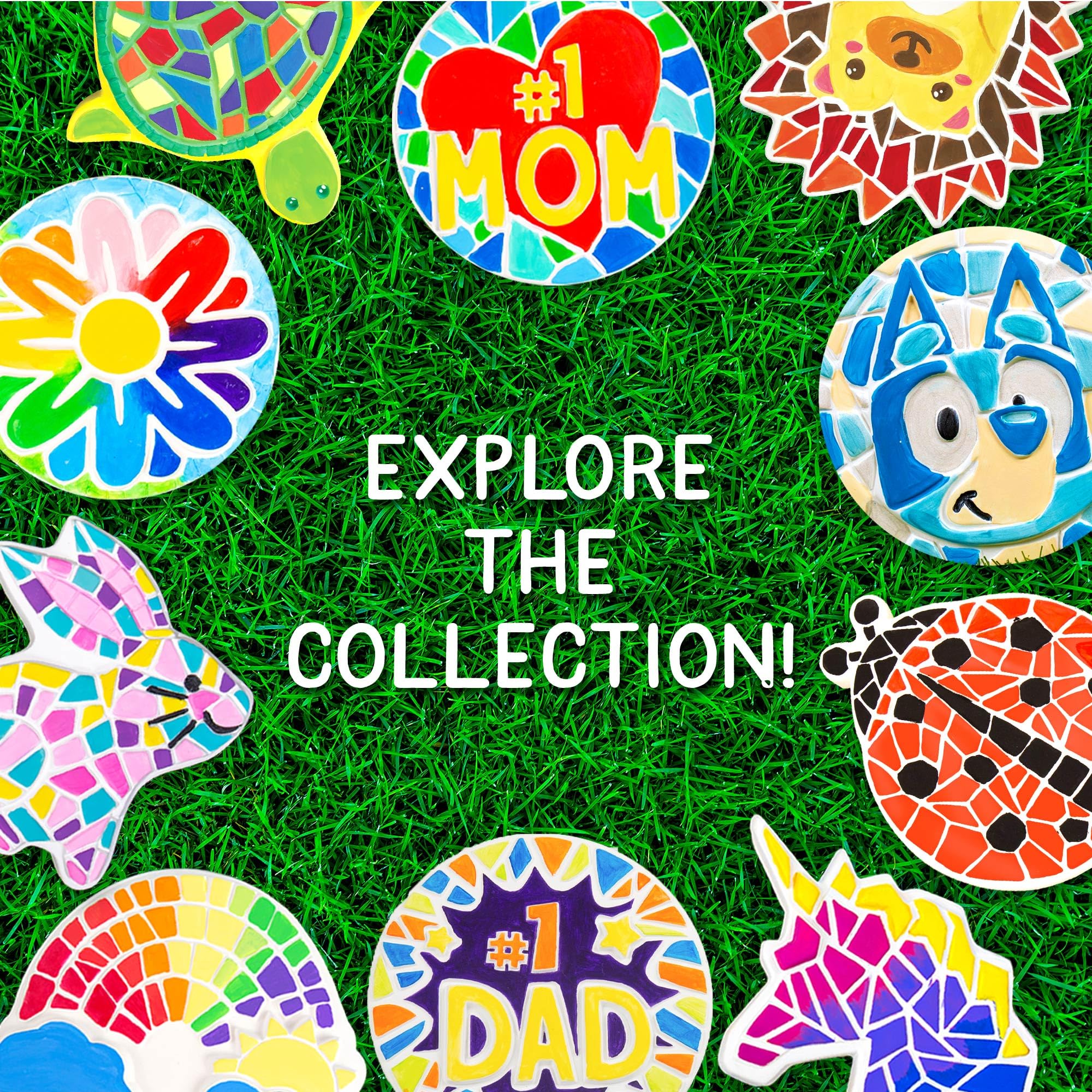 Creative Roots Mosaic Sun Stepping Stone Kit, Includes 7-Inch Ceramic Stepping Stone & 6 Vibrant Paints, DIY Garden Stone for Kids Ages 6+, Multicolor