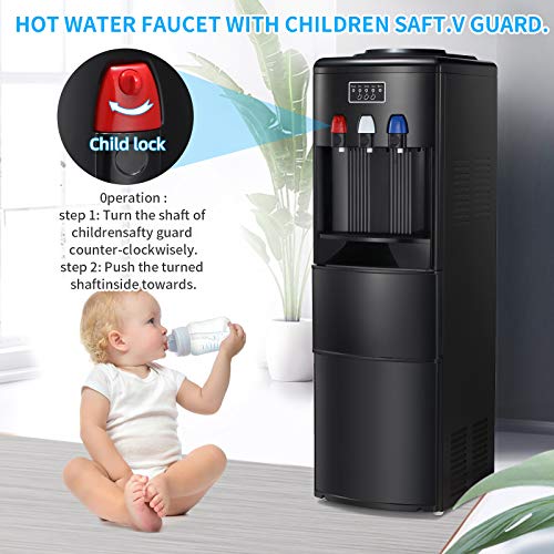 Antarctic Star 2-in-1 Water Cooler Dispenser with Built-in Ice Maker, Hot and Cold Top Loading 3 to 5 Gallon Bottle Water Dispenser,27LBS/24H Ice Maker Machine with Child Safety Lock(Black)