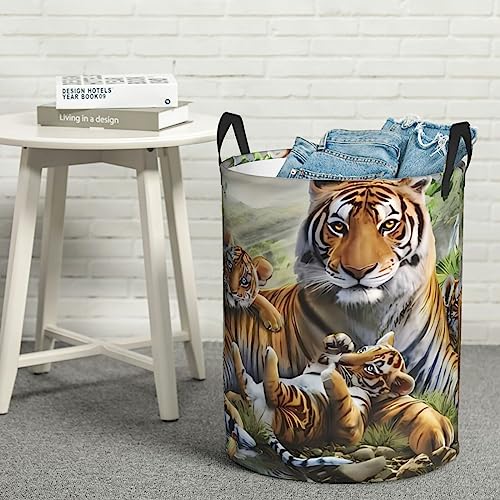 Jungle Tigers Cub Laundry Basket Protable Circular Laundry Hamper Storage Bin Organizer With Handles For Bathroom,Bedroom Clothes