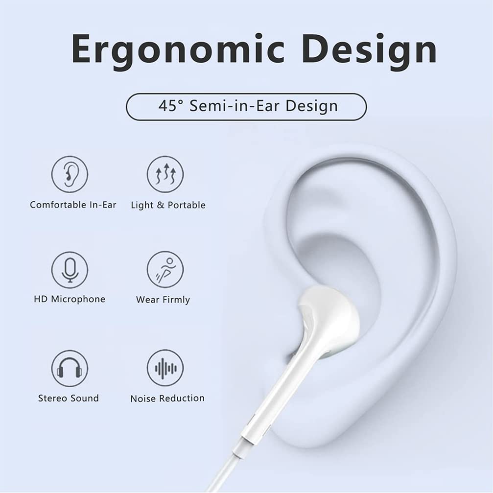 Apple Earbuds iPhone Headphones [Apple MFi Certified] Earphones with Lightning Connector (Built-in Microphone & Volume Control) Compatible with iPhone 14/13/12/11/XR/XS/X/8/7 Support All iOS Systems