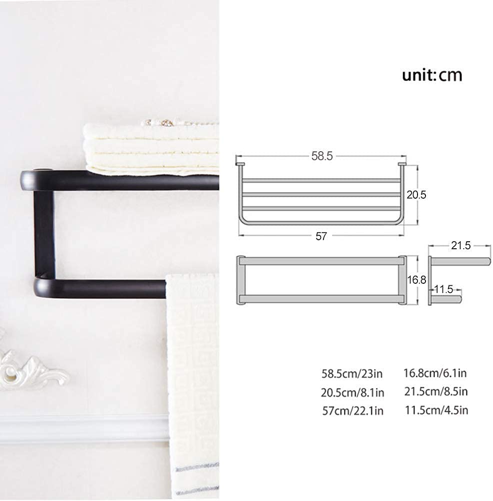 ALINZO Brass Plated Wall Mounted Towel Rack,Towel Rail Bathroom Double Towel Shelf Storage Rail Holder,Shower Shelf Organizer