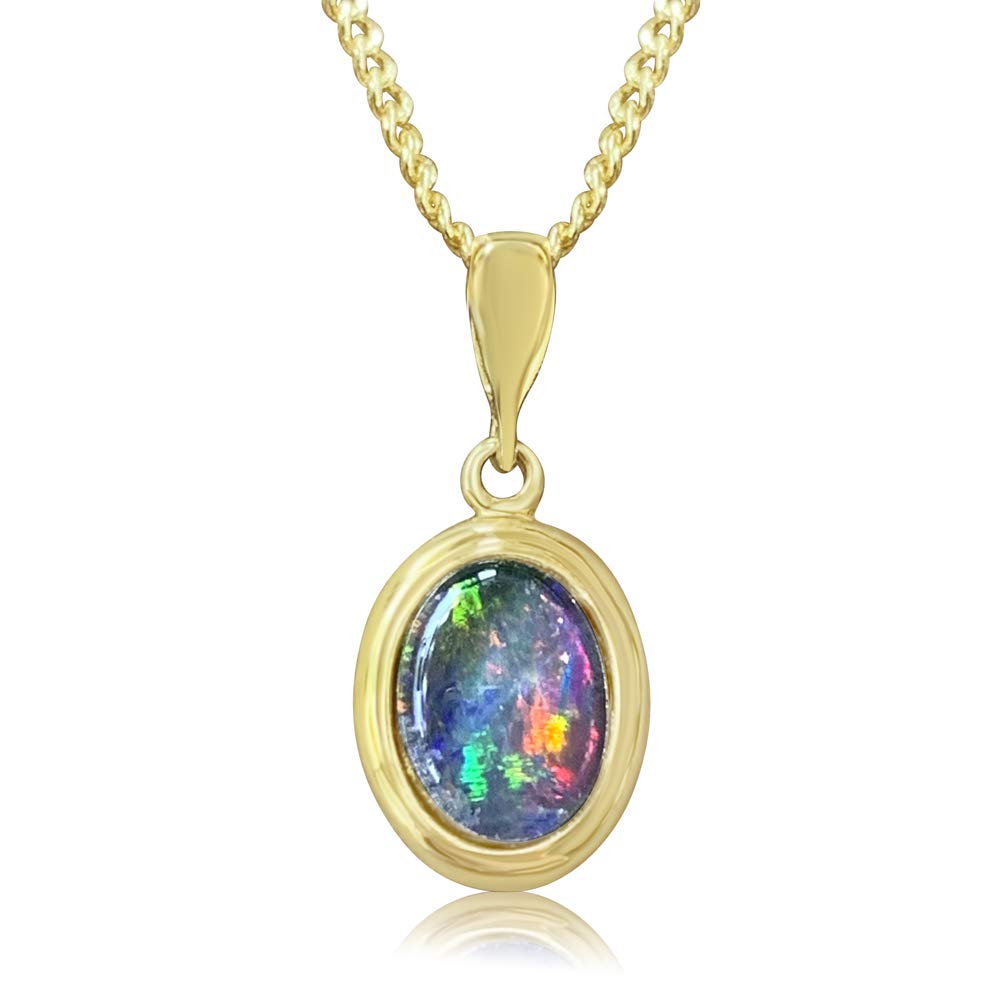 Alcheri Fire Opal Necklace Oval Natural Opal Triplet Gold Necklace for Women | Mother's Day Gift, 18"