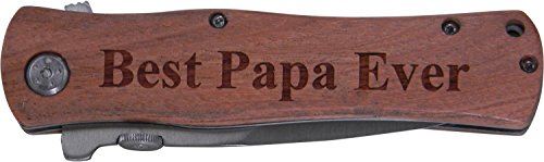 Best Papa Ever Folding Stainless Steel Pocket Knife, (Wood Handle