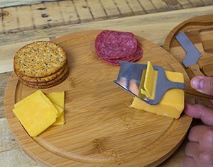 Juvale Cheese Board Set - Charcuterie Board and Cheese Tools, Cheese and Meat Board, Includes 1 Bamboo Cutting Board and 4 Piece Knife Tools, 10.2" x 10.2" x 1.5"