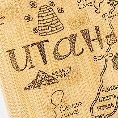 Totally Bamboo Destination Utah State Shaped Serving and Cutting Board, Includes Hang Tie for Wall Display