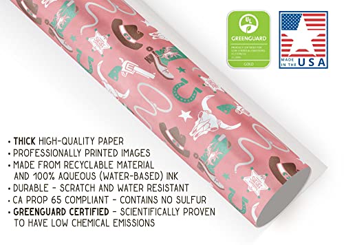 Cute Cowgirl Birthday Wrapping Paper Premium Western Gift Wrap Party Decoration Decor (6 foot x 30 inch roll), Pink