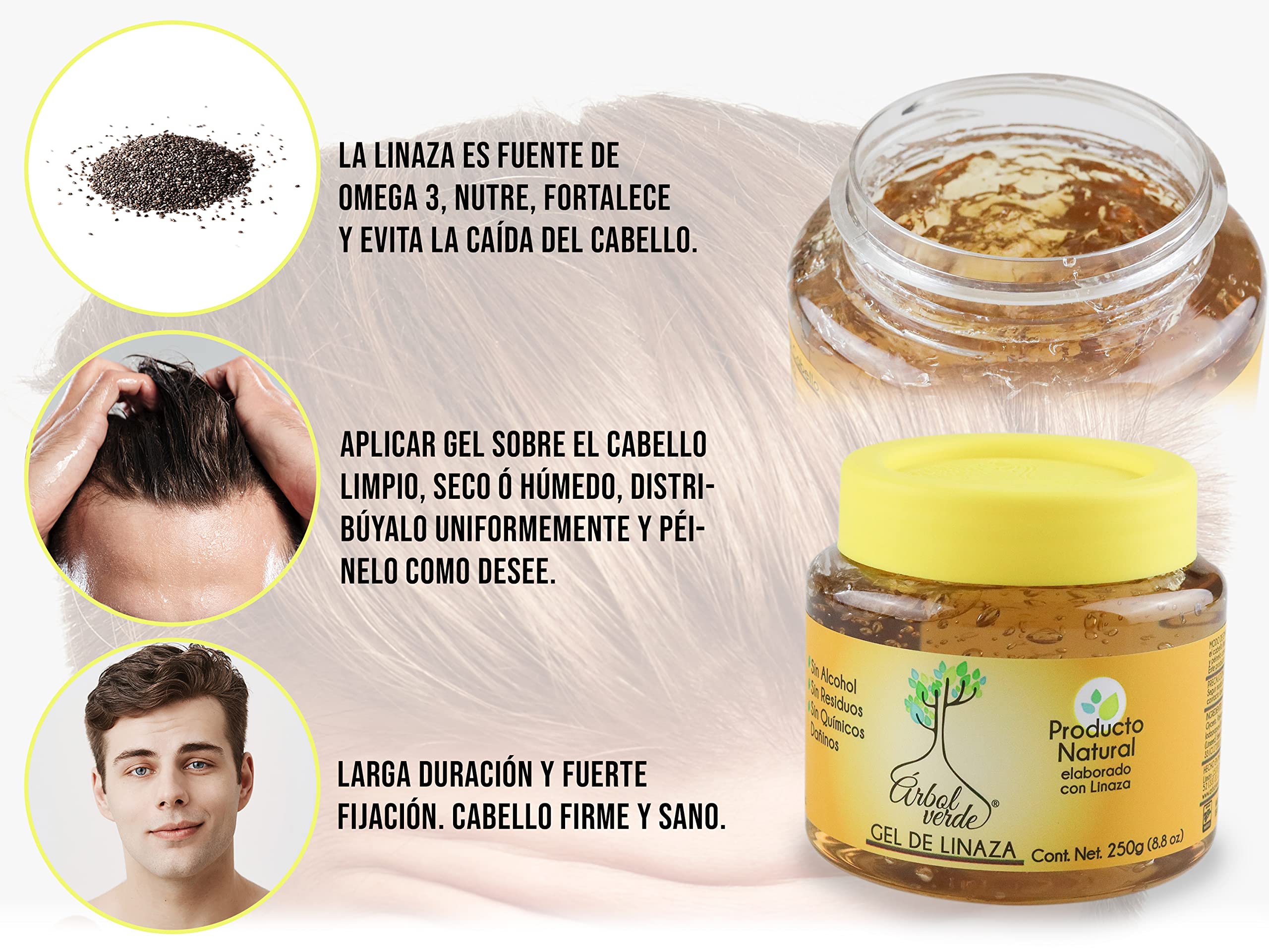 Linseed Hair Gel (8.8 oz) - Natural products- Fights Hair Loss - No alcohol, No sulfates, No Parabens, No Silicon