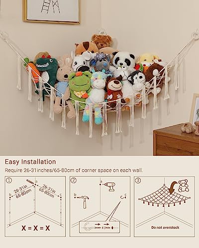 iKeelo Stuffed Animal Storage Hammock(2 Pack), Nursery Hanging Organizer for Teddy Bears and Plush Toys, 55x40x40in Large Corner Stuffy Holder for Kids Bedroom and Playroom