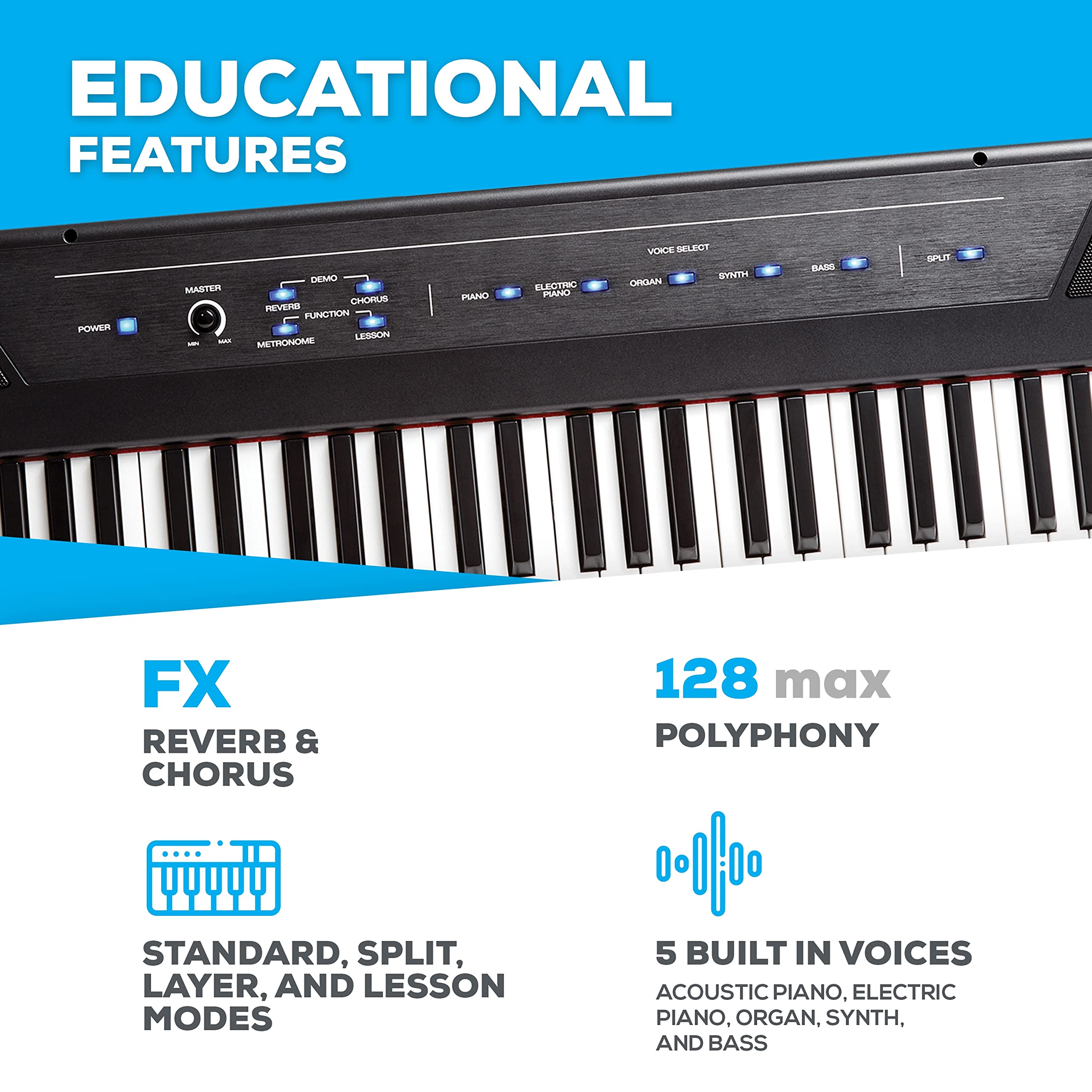 Alesis Recital | 88 Key Beginner Digital Piano/Keyboard with Full Size Keys & RockJam Xfinity Heavy-Duty, Double-X, Pre-Assembled, Infinitely Adjustable Piano Keyboard Stand with Locking Straps