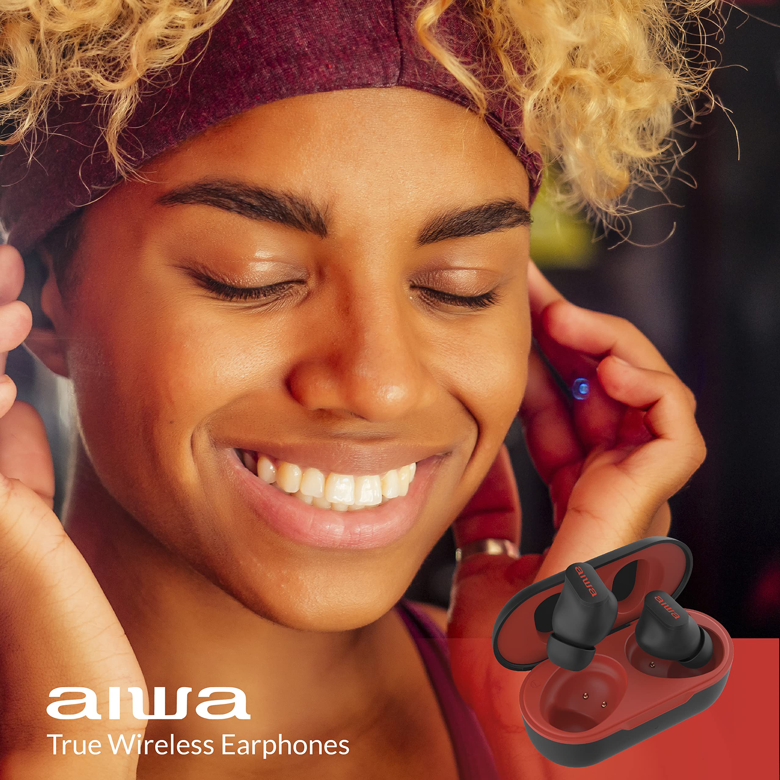 Aiwa Connect Pro Wireless Earbuds True Wireless Stereo Headphones with Wireless Charging Case, IPX4 Waterproof, 30 Foot Wireless Range, Premium Sound, for Running and Working Out (Black)