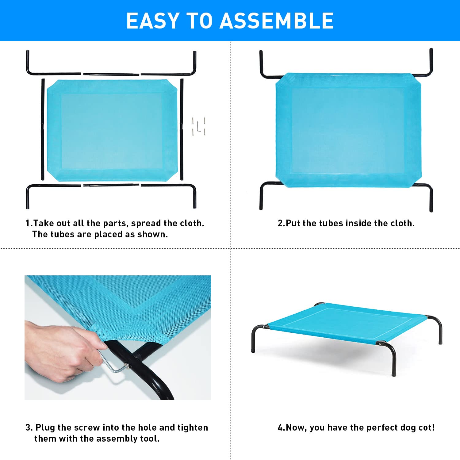 BRIKY Extra Large Elevated Dog Bed, Outdoor Raised Dog Cot Bed, Green Portable Pet Beds with Cooling Washable Mesh XL