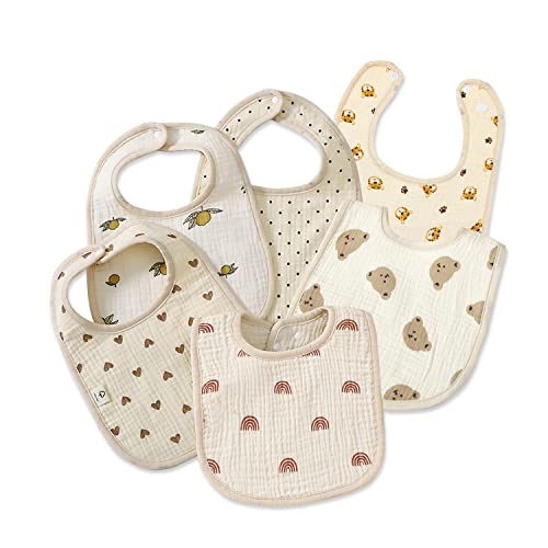 DOSMINE Muslin Baby Bibs Baby Drooling Bibs Button Bibs Unisex 6-Layer Bibs Organic Cotton Baby Drool Bibs for Teething Feeding Bibs