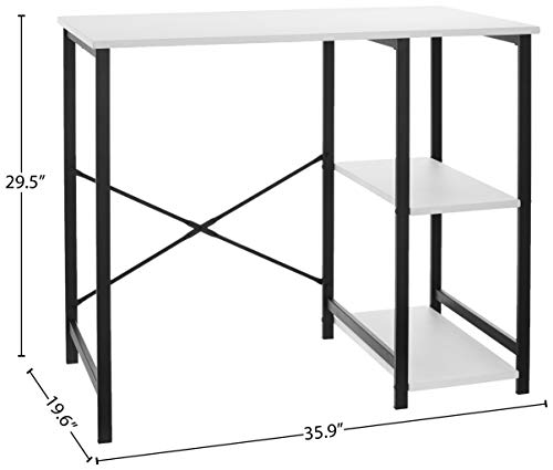 Amazon Basics Classic Home Office Computer Desk with Shelves, 29.5 x 19.6 x 35.5 Inches, White