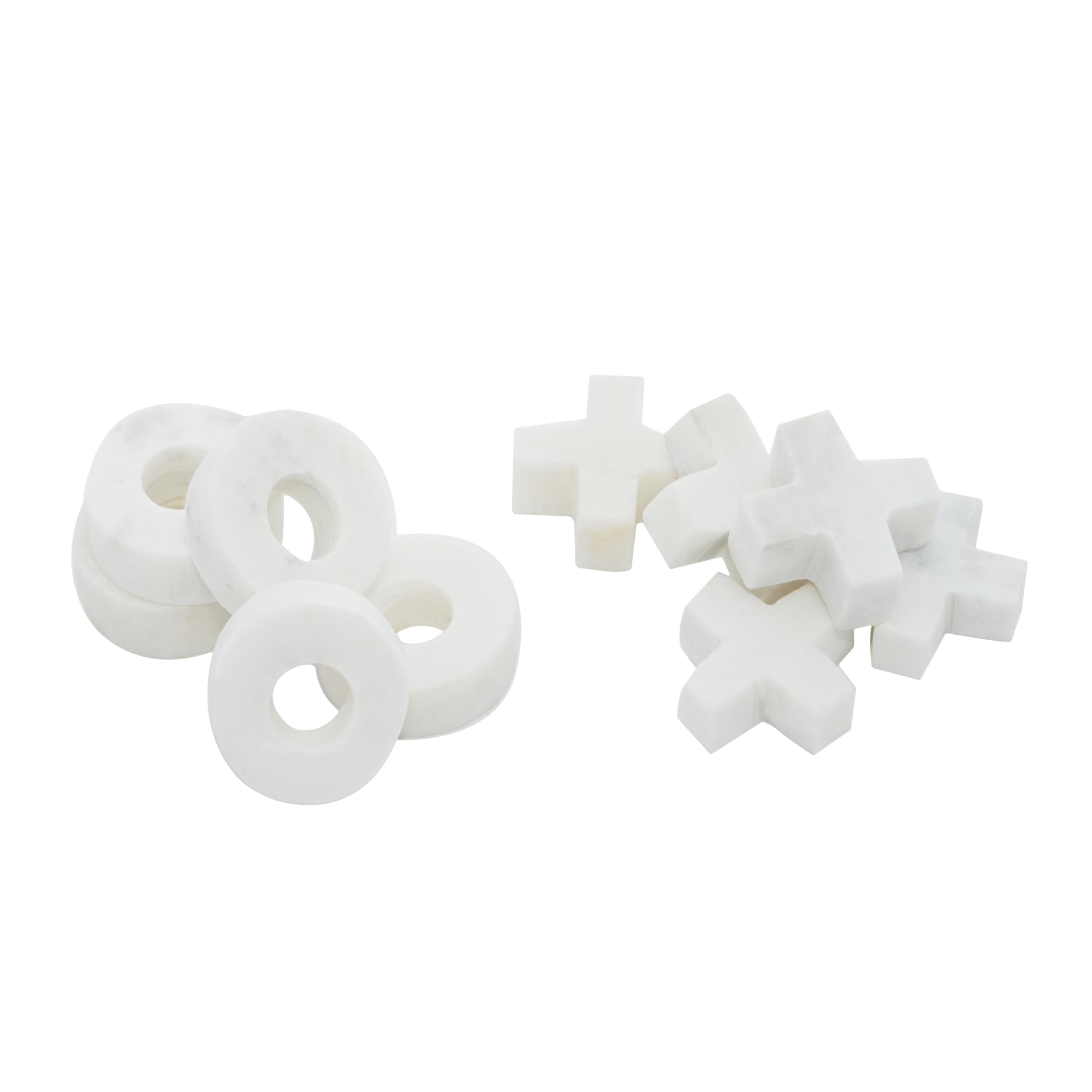 Deco 79 Marble Tic Tac Toe Game Set with Gold Inlay, 6" x 6" x 1", White