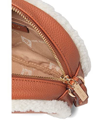 Anne Klein Dome Crossbody, Cream Shearling w/Saddle-Black