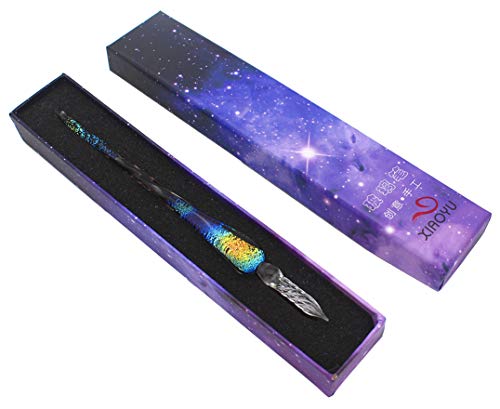 Xiaoyu Glass Dip Pen Vintage Handmade Glass Signature Pen Starry Sky Crystal Dip Sign Pen Gift Calligraphy Pen - E