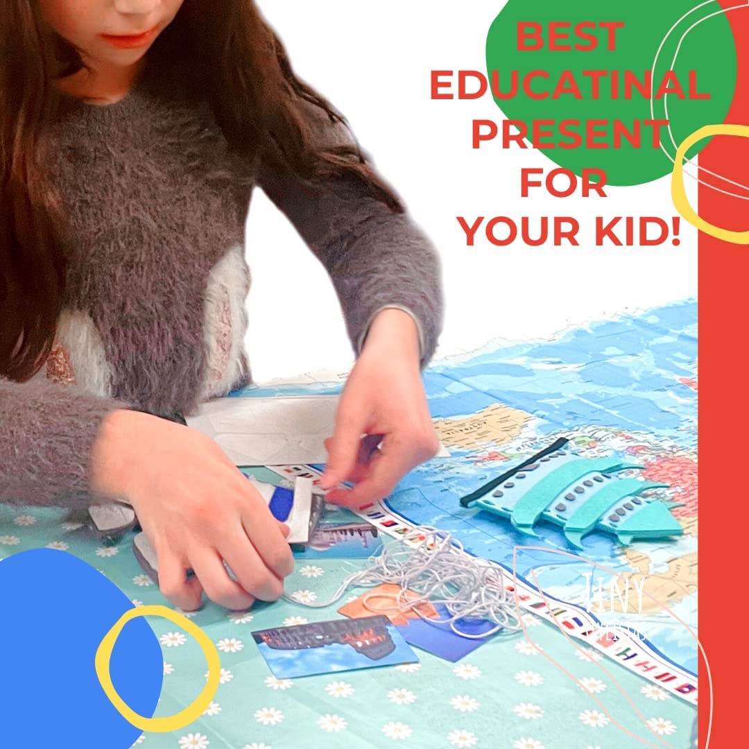 i-daum Sewing Kit for Kids - Worldwide Landmarks Craft kit w. World map, Information Cards, Educational Arts & Crafts Gift for Boys and Girls Ages 8-12, DIY Kid Felt Sewing Project Includes 37 Items