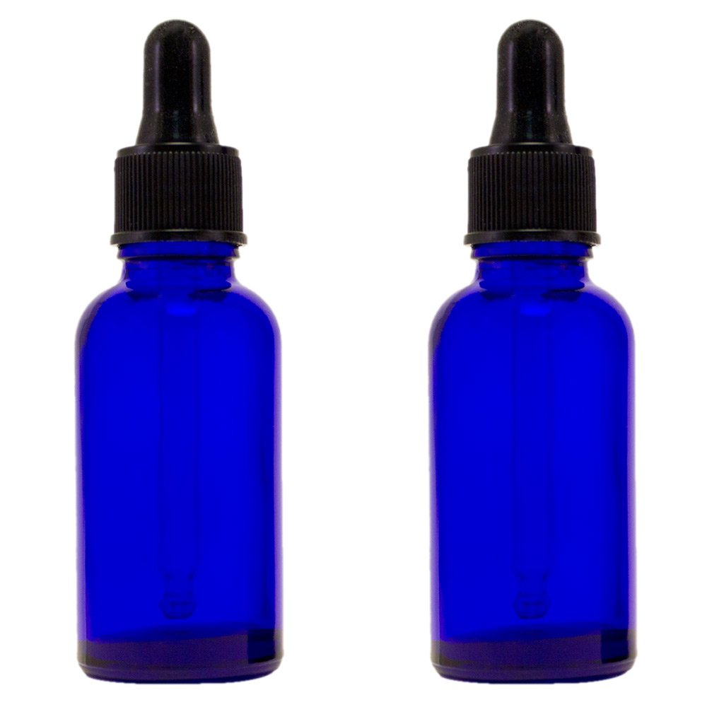 GreenHealth 2 Pack of Cobalt Blue Glass Bottles 1 Oz Bottle with Round Tip Dropper