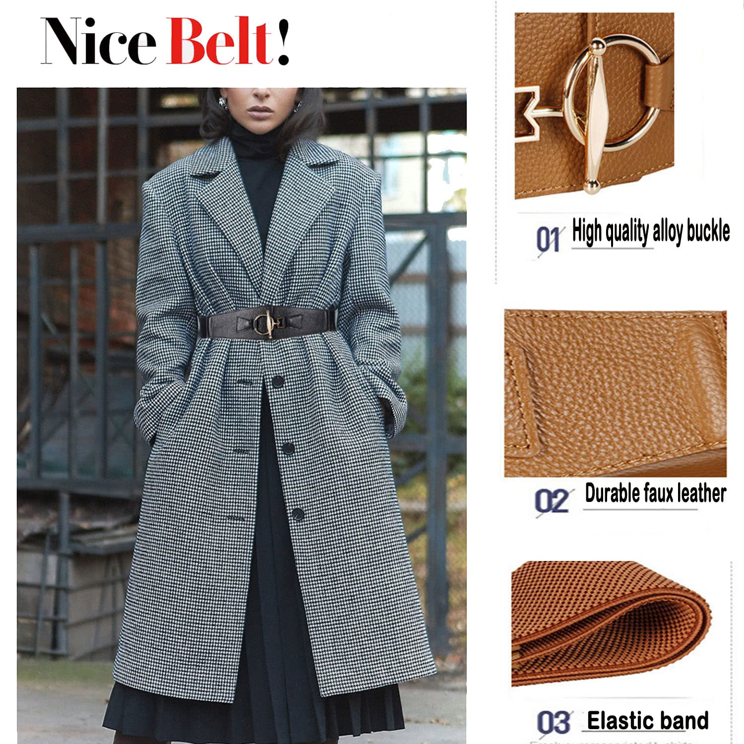 AONEWIN Women's Belt, Wide Belt Vintage Girdle Belt Elastic Leather Belt